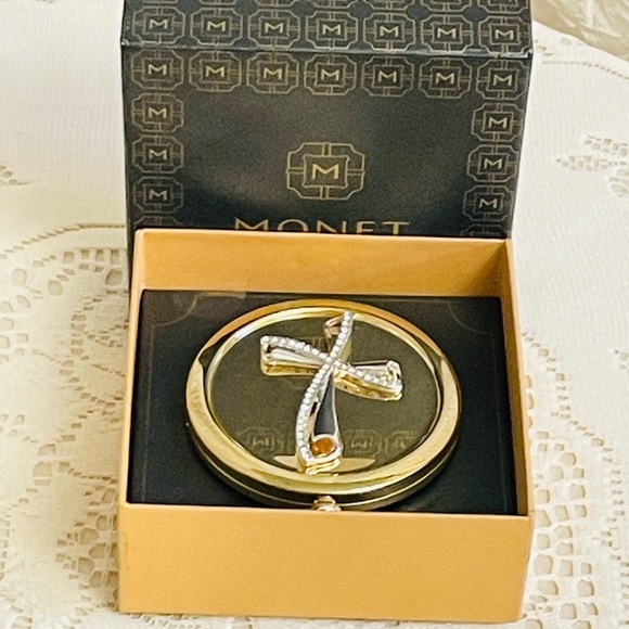 Monet | Other | Monet Compact Mirror Rhinestone Pave Cross Gold Tone ...
